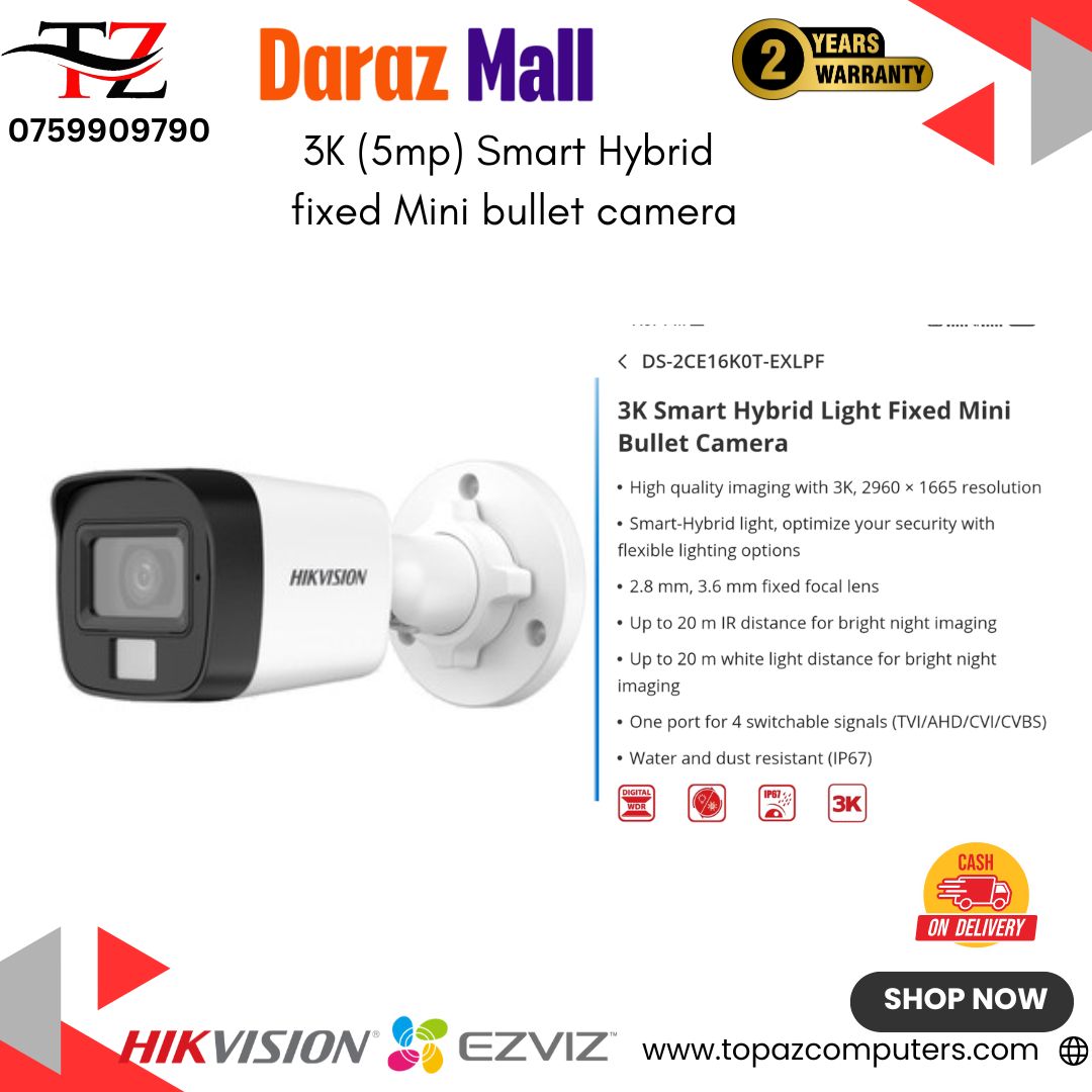 3K (5mp) Smart Hybrid Light Fixed Mini Bullet Camera | Daraz.lk