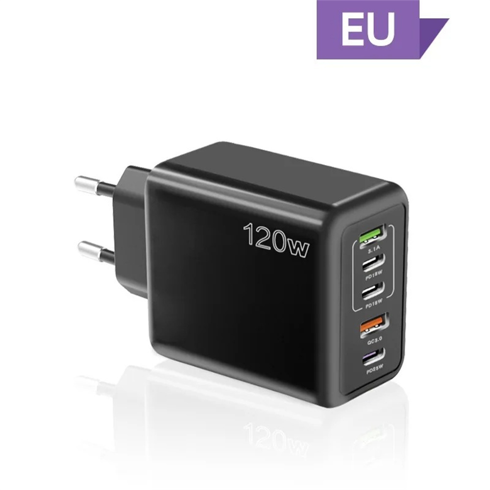 Total 120W USB Charger 5 Ports Type C Fast Charging Mobile Phone Wall ...