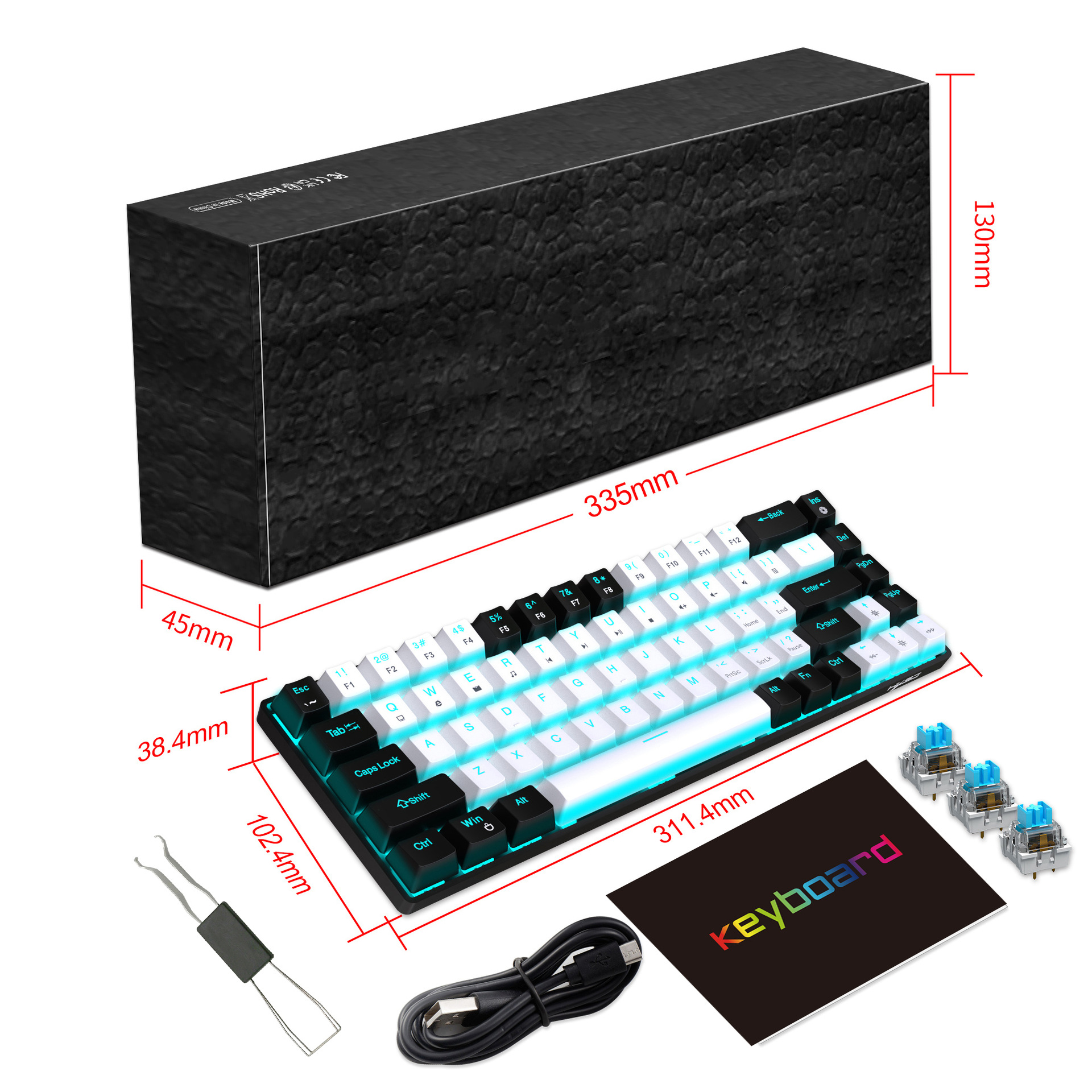 68 Keys Mechanical Keyboard Ergonomics RGB Backlit LED Hot Swappable ...