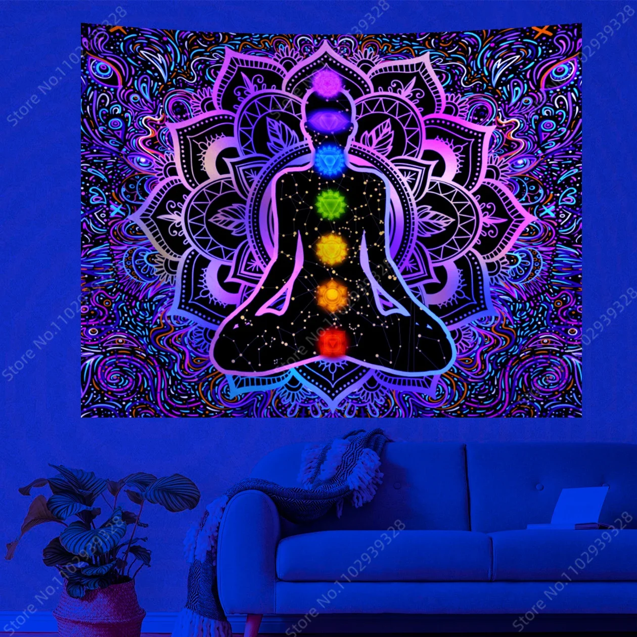 VIKAMA Meditation Chakra Mandala Tapestry Cosmic Neon Color Changing ...