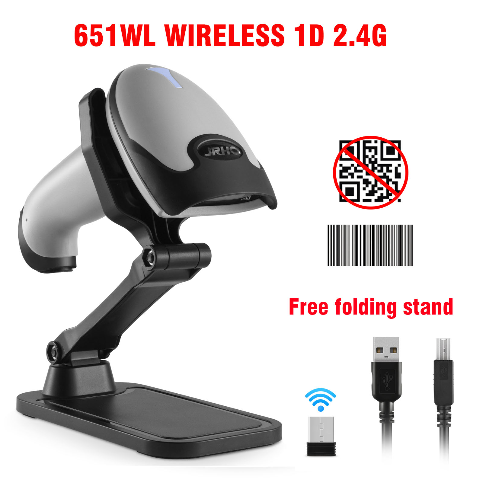 JRHC Handheld 2D Barcode Scanner USB QR Code Scanner Wired Automatic 1D ...