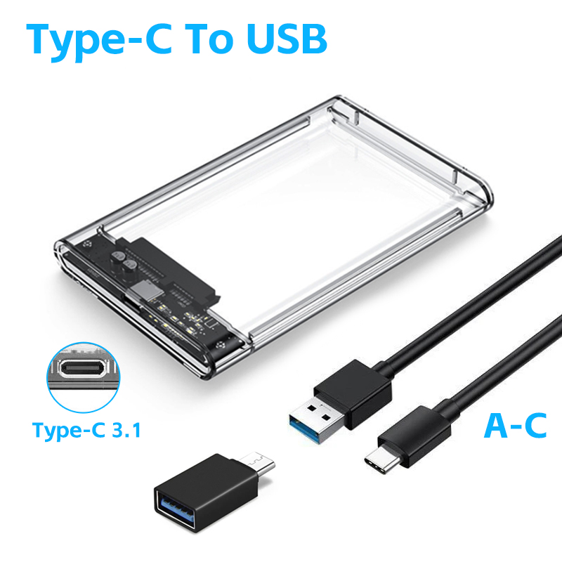 USB 3.0 Transparent HDD Enclosure 2.5" ,Type C Micro Cable External ...