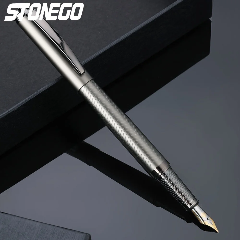 STONEGO 0.38mm Extra Fine Nib Fountain Pen, Black Metal Calligraphy ...