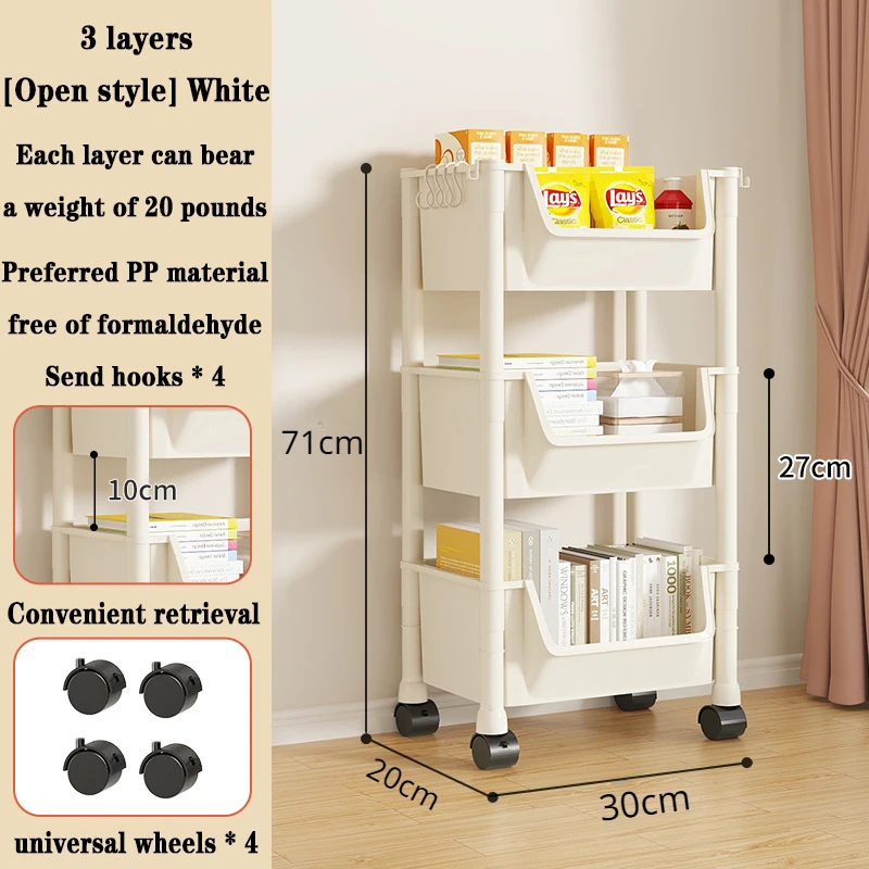 Multi-Tier Snacks Trolley Living Room Mobile Bookshelf with Wheels ...