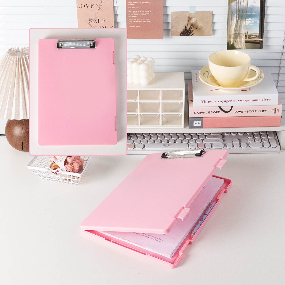 Multi functional A4 folder clamp storage box, writing pad, large ...