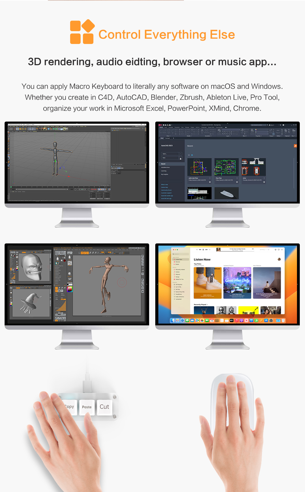 RGB 3 Keys Macro Programming Mini Keyboard for Photoshop Gaming Hotswap ...