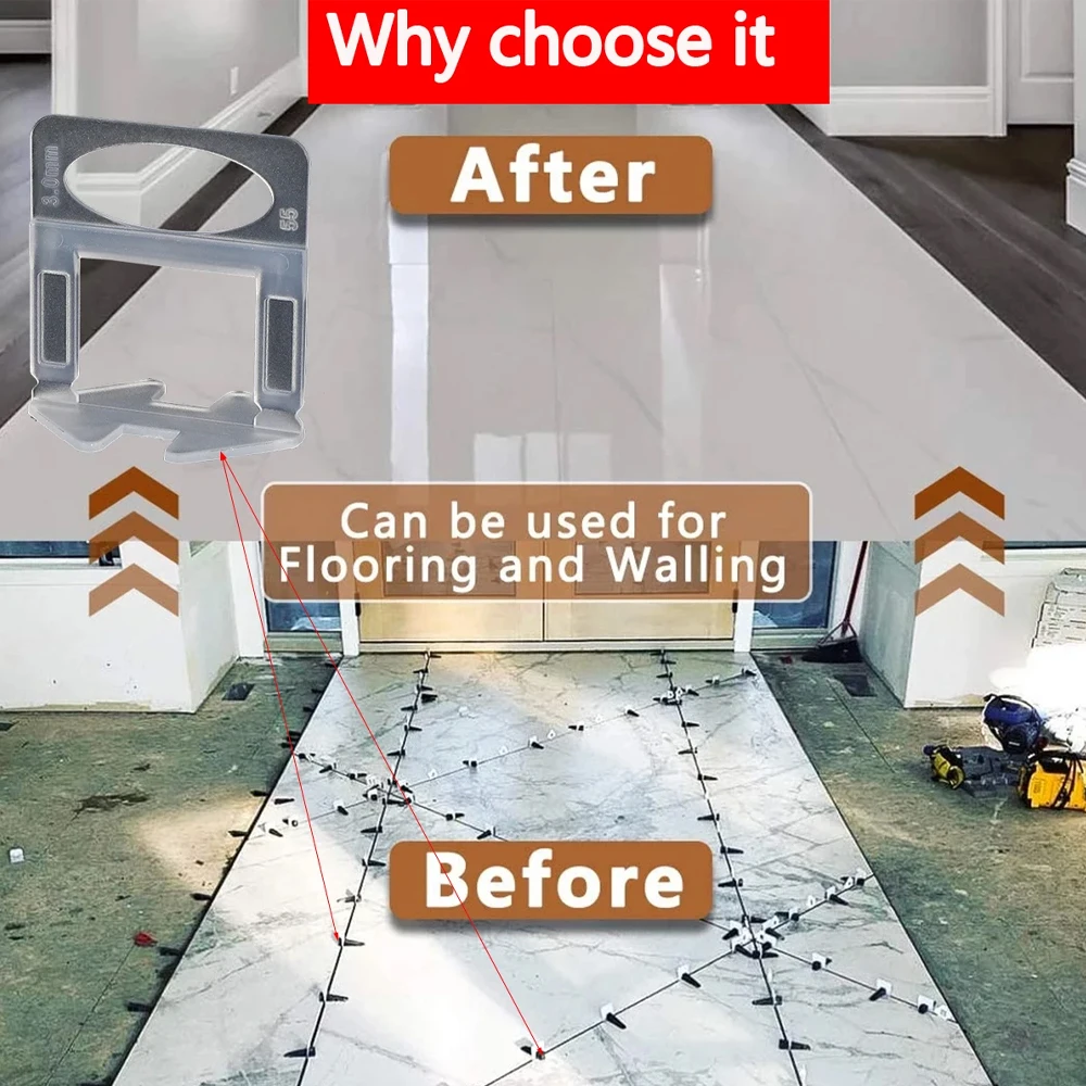 100-800PCS Floor Tile Leveling System Clips Spacers Straps Tile Piler ...