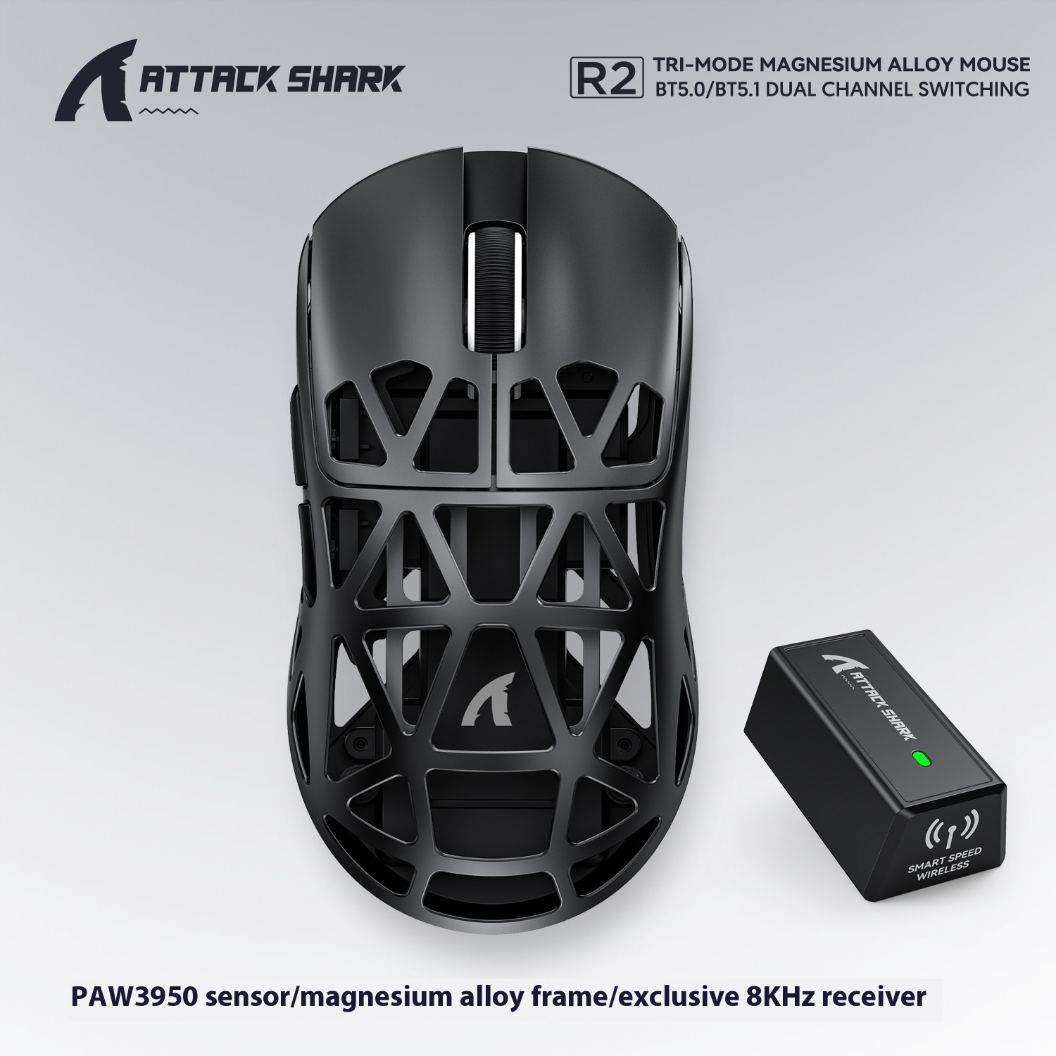 Attack Shark R2 Magnesium Alloy Wireless Mouse PAW3950 Lightweight Gaming Esports Bluetooth ...