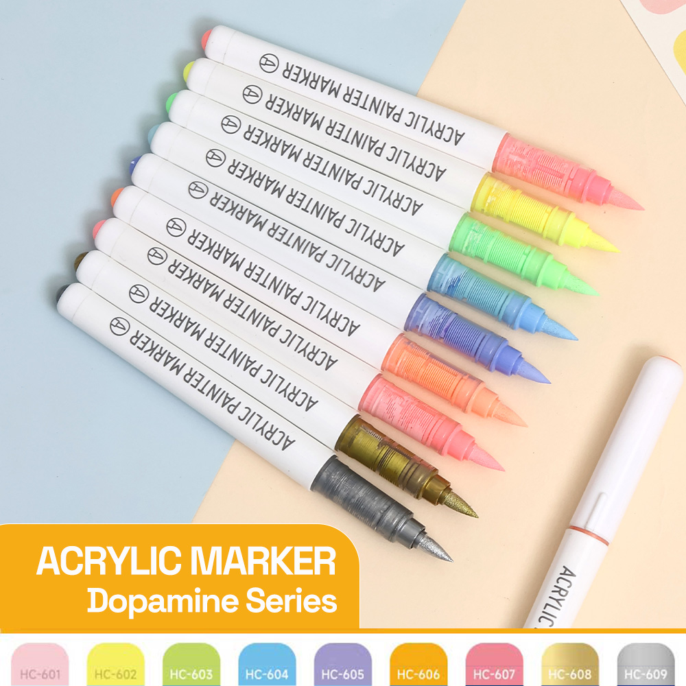 Automatic Ink Control Acrylic Paint Markers, 9 pcs Brush Tip Acrylic ...