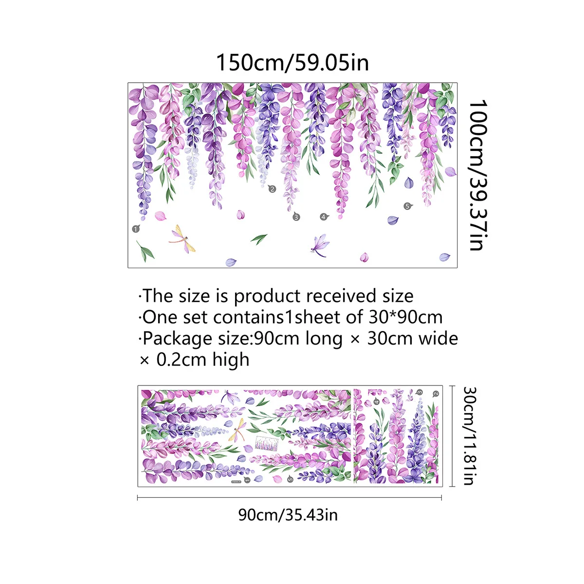 Purple Wisteria Flower Window Stickers Electrostatic Glass Stickers ...