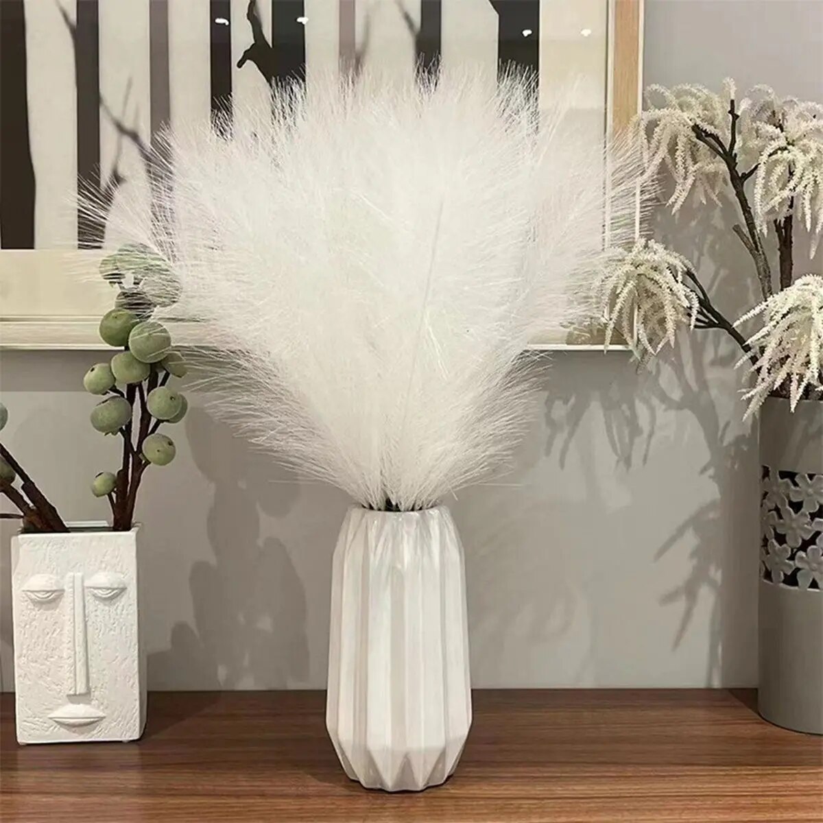 10PCS Artificial Pompous Grass Pompass Branches Fake Fluffy Stems ...