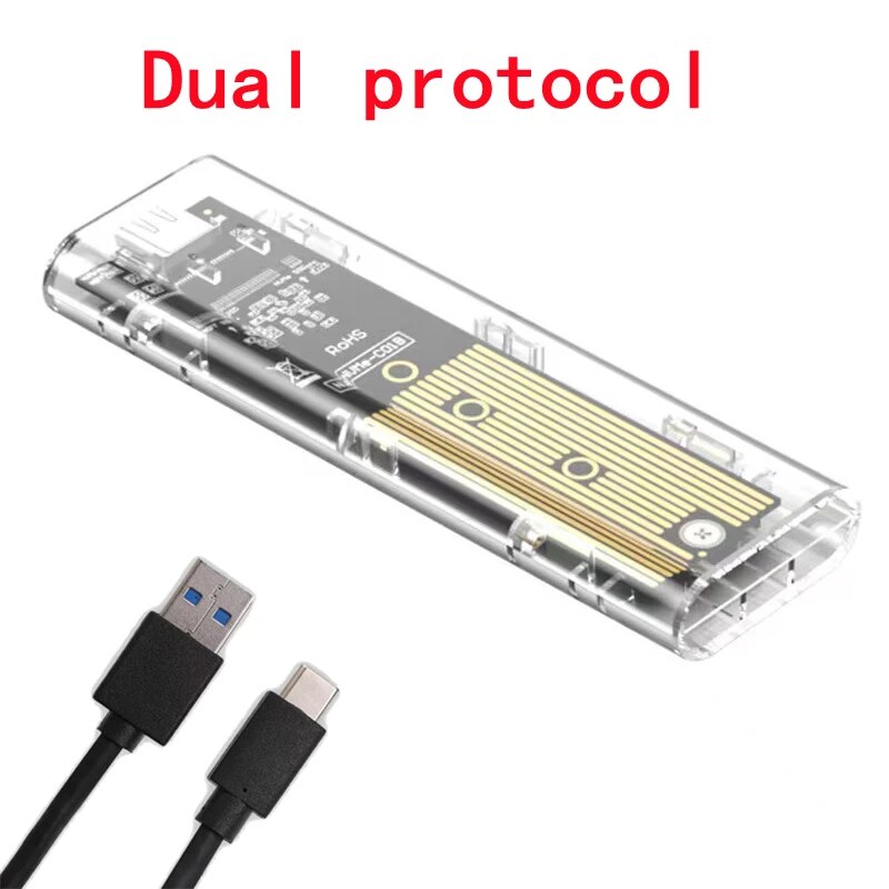 M.2 NVME PCIe NGFF SATA Dual Protocol SSD Case Clear USB Type C 10Gbps PCI-E M2 SSD Transparent ...