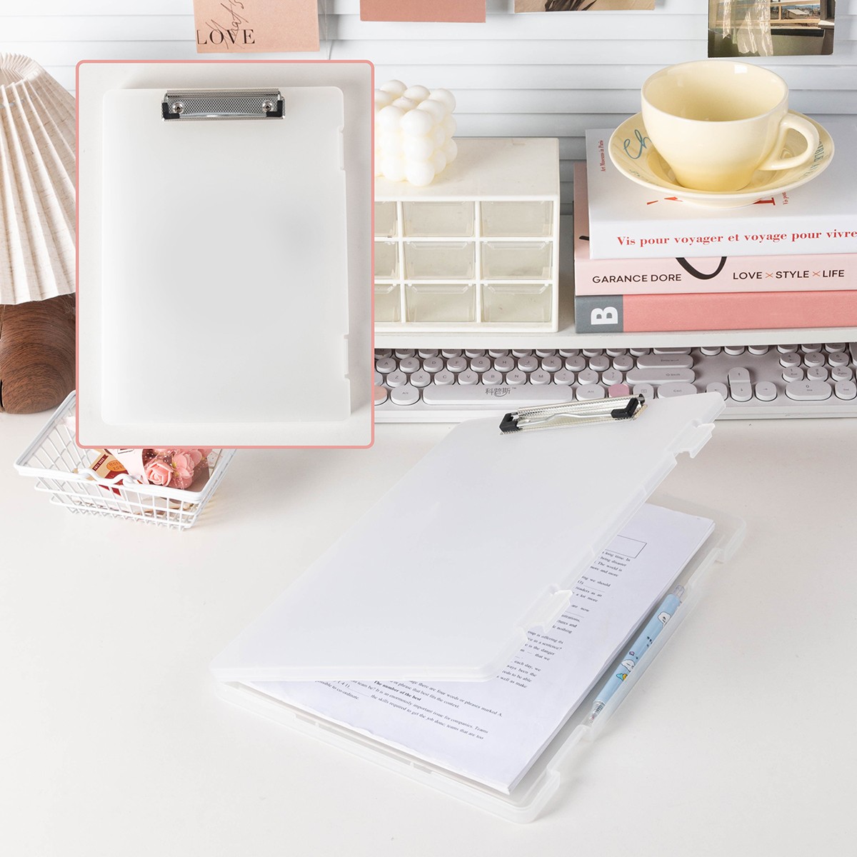 Multi functional A4 folder clamp storage box, writing pad, large ...