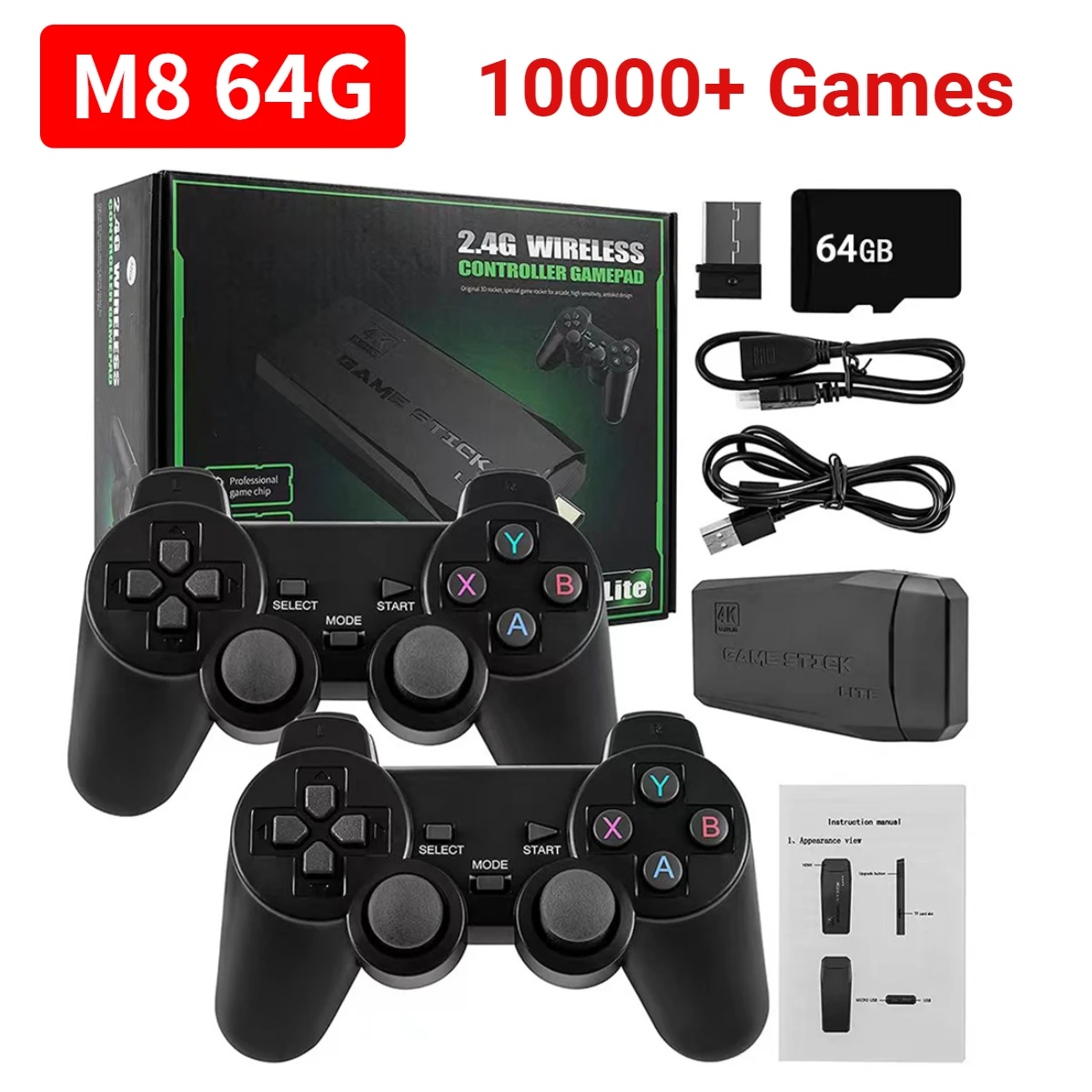 X8 Game Stick 8K 64G 10000+ Games Retro Video Game Consoles Dual ...