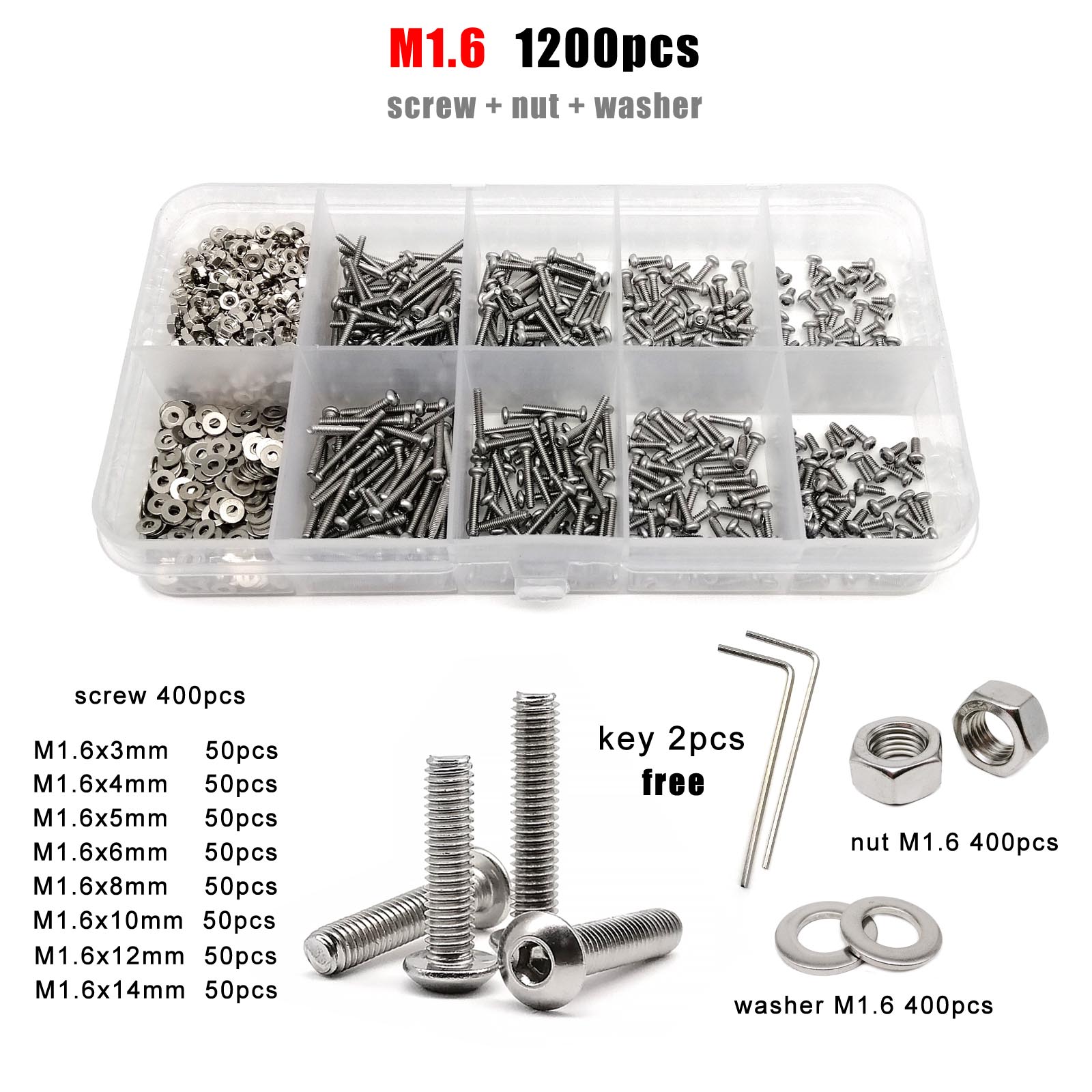 1 Box M1.6 M2 M2.5 M3 M4 M5 M6 M8 304 Stainless Steel Hex Hexagon Socket Allen Button Head Screw ...