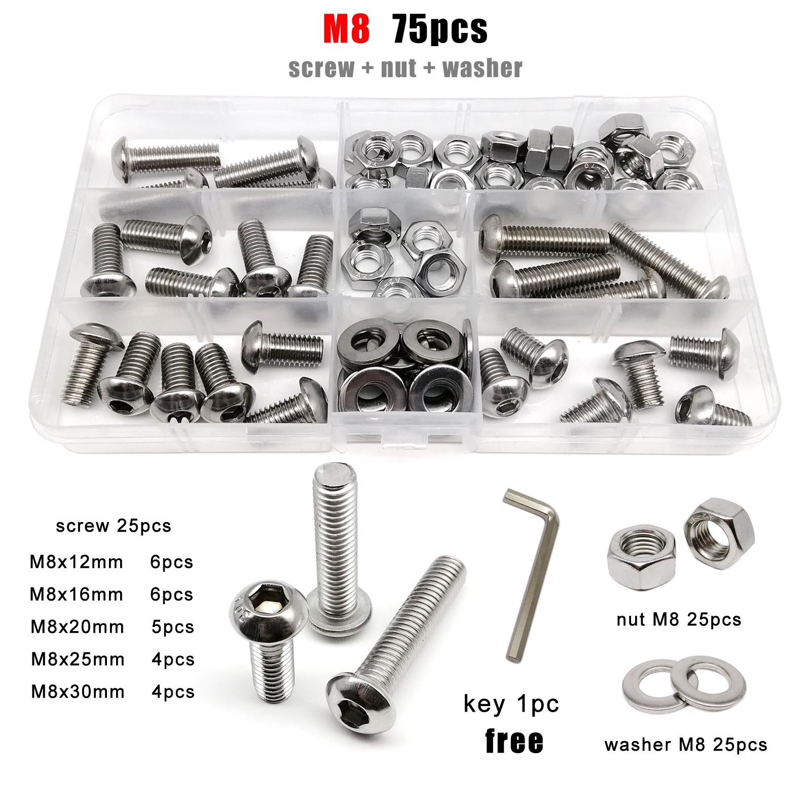 1 Box M1.6 M2 M2.5 M3 M4 M5 M6 M8 304 Stainless Steel Hex Hexagon Socket Allen Button Head Screw ...