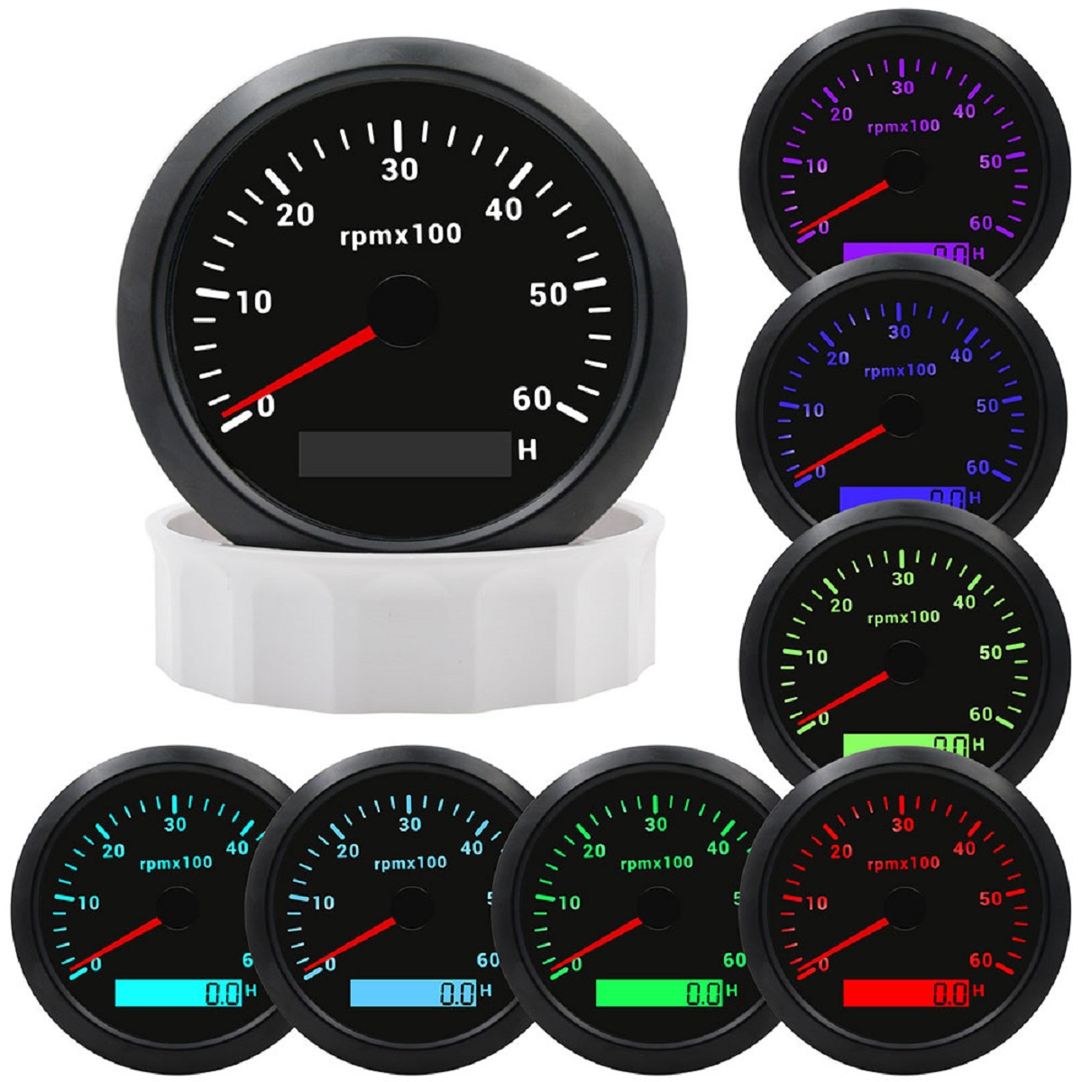 85mm Tachometer With 7 Colors Backlight Hour Meter 3000-8000 RPM Tacho ...