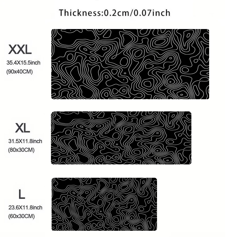 Black White Topographic Map XXL Mousepad Computer Keyboard Pad Mouse ...