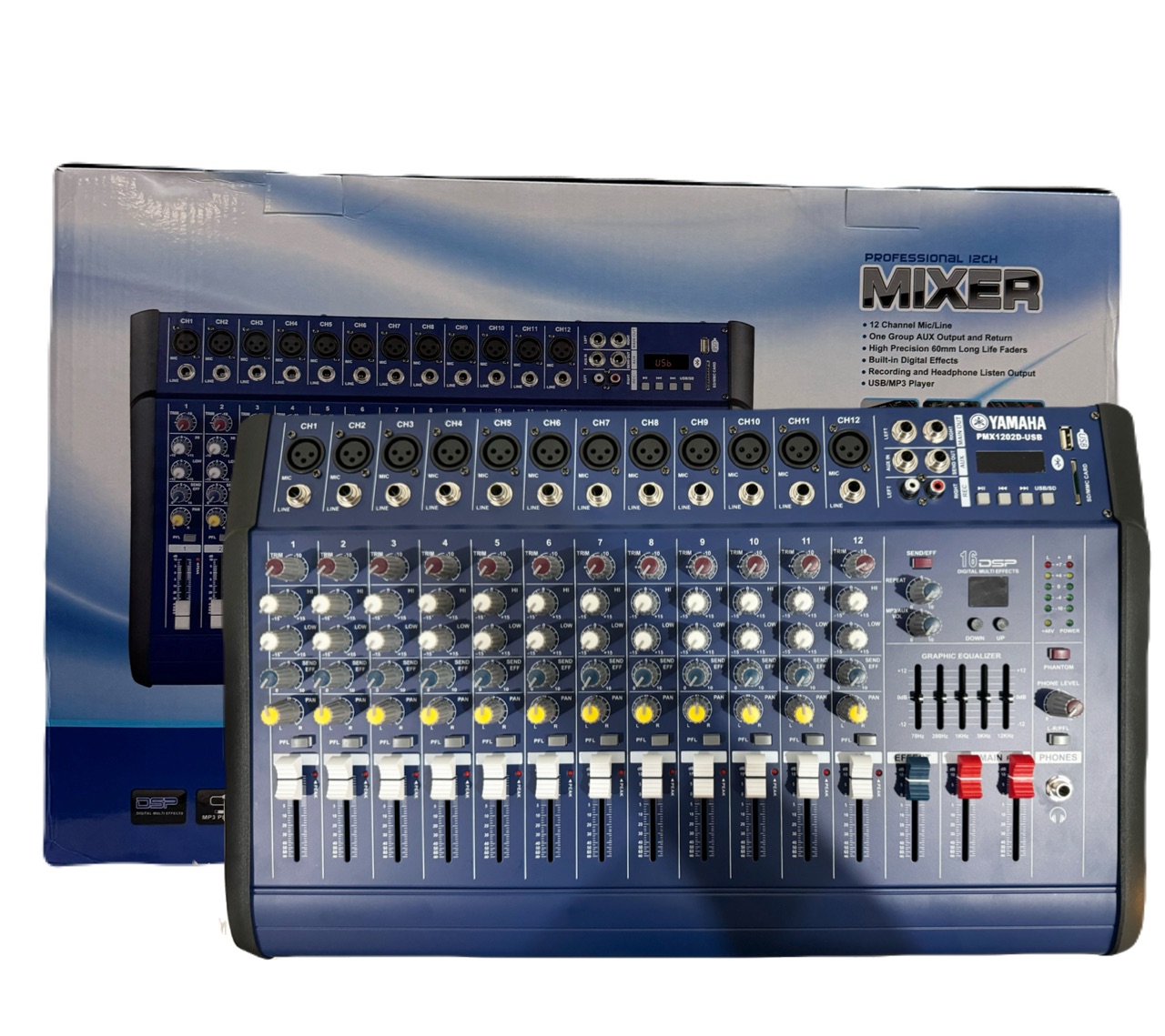 12 Channel PMX1202D Yamaha Powered Mixer 500W*500W BT USB MIC AUX DSP ...