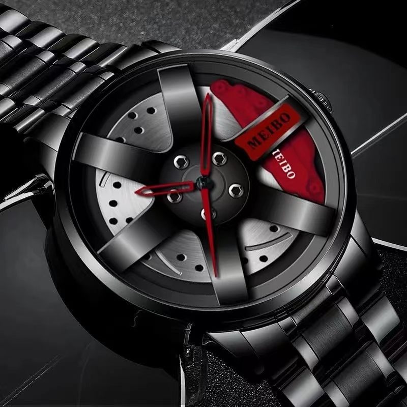 Fashion Mens Car Wheel Watches Luxury Stainless Steel Waterproof Watch ...