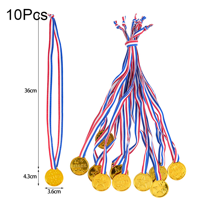 10pcs Golden Plastic Winners Medals Mini Award Trophy Toys For Kids ...