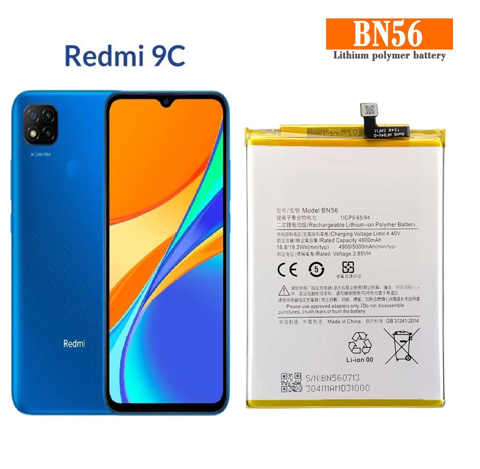 Xiaomi Redmi 9c Battery Redmi BN 56 Battery Xiaomi Redmi 9C Battery Redmi BN-56 Battery 5000mAh ...