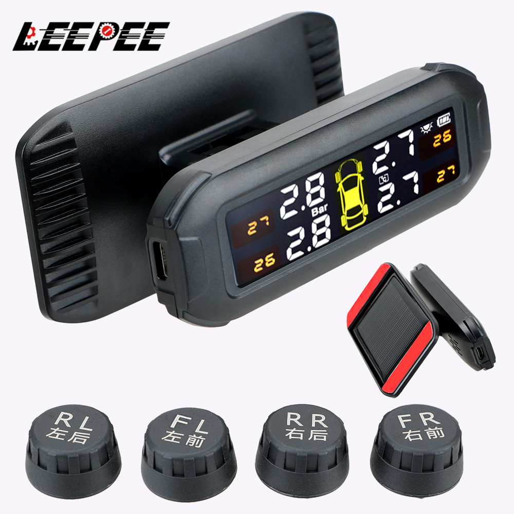 Solar TPMS Tire Pressure Monitoring System Temperature Warning Car Tyre ...