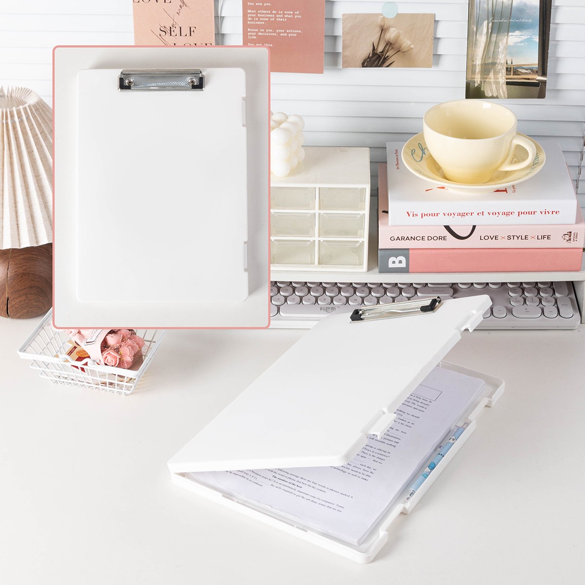 Multi functional A4 folder clamp storage box, writing pad, large ...