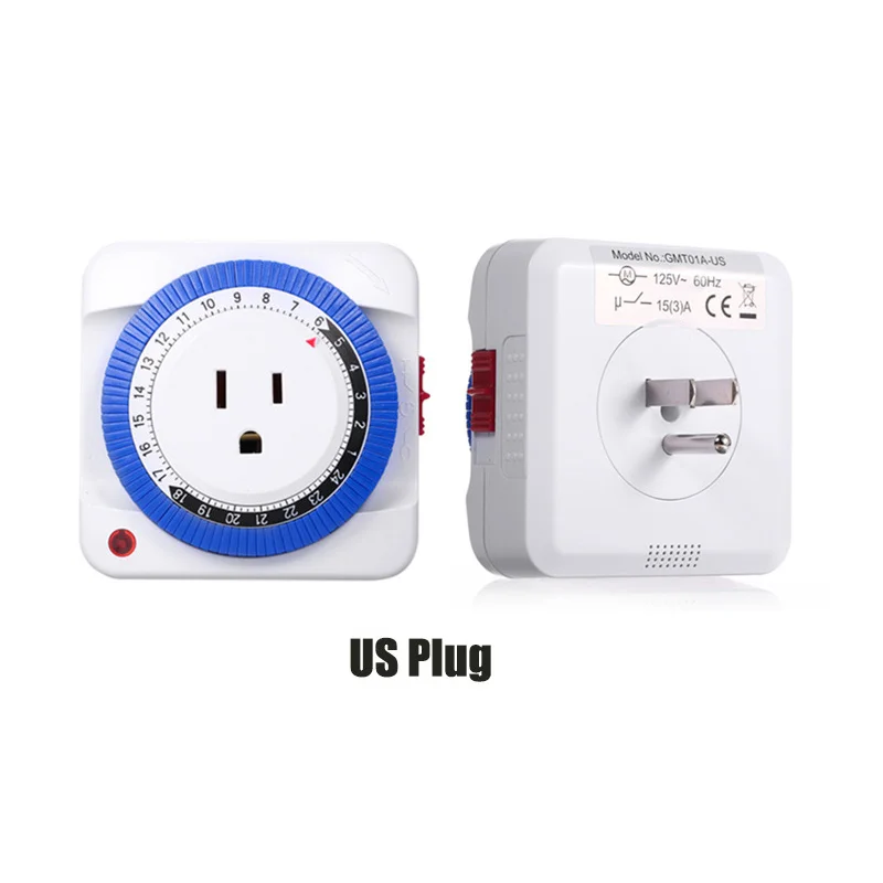 EU/US 24 Hours Timer Switch Timer Plug in Mechanical Grounded Programmable Smart Countdown Loop ...