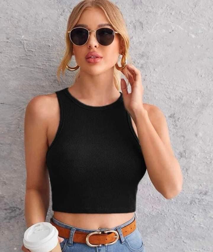 GIRLS/WOMENS CUTE SOILD RIB CROP TOP | Daraz.lk