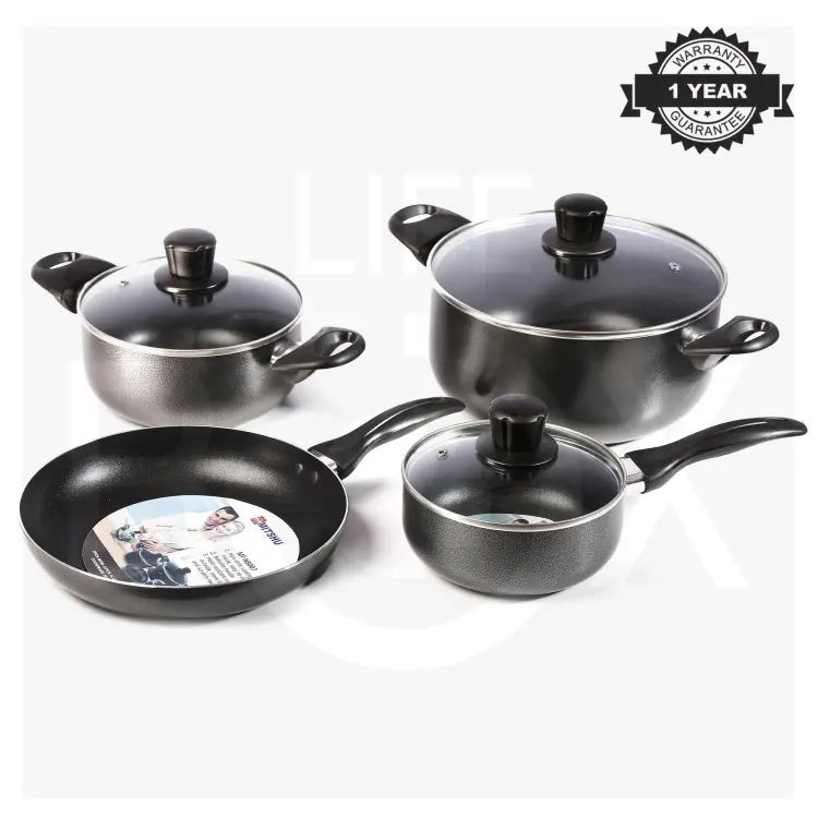 MITSHU 7 Pcs Non Stick Cookware Set with Glass Lids Aluminum Stainless ...