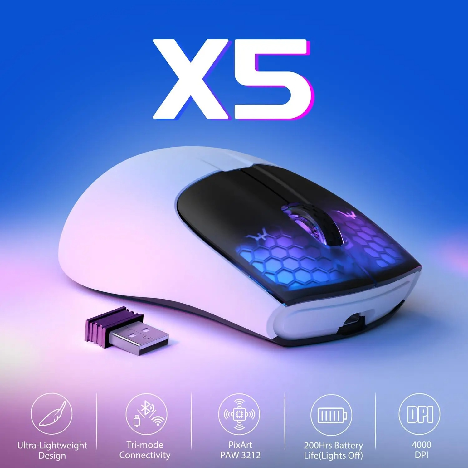 ATTACK SHARK X5 49g wireless Gaming Mouse,Bluetooth Tri-mode,PixArt ...