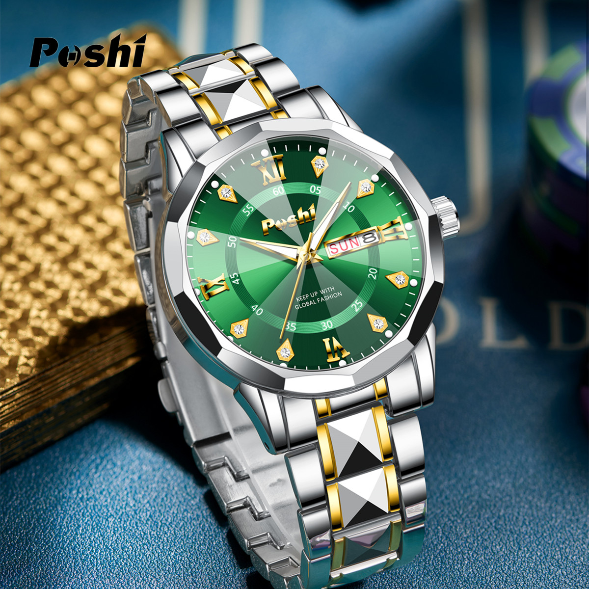 POSHI Men's Watch Date Week Fashion Watch Men Original Waterproof Non ...
