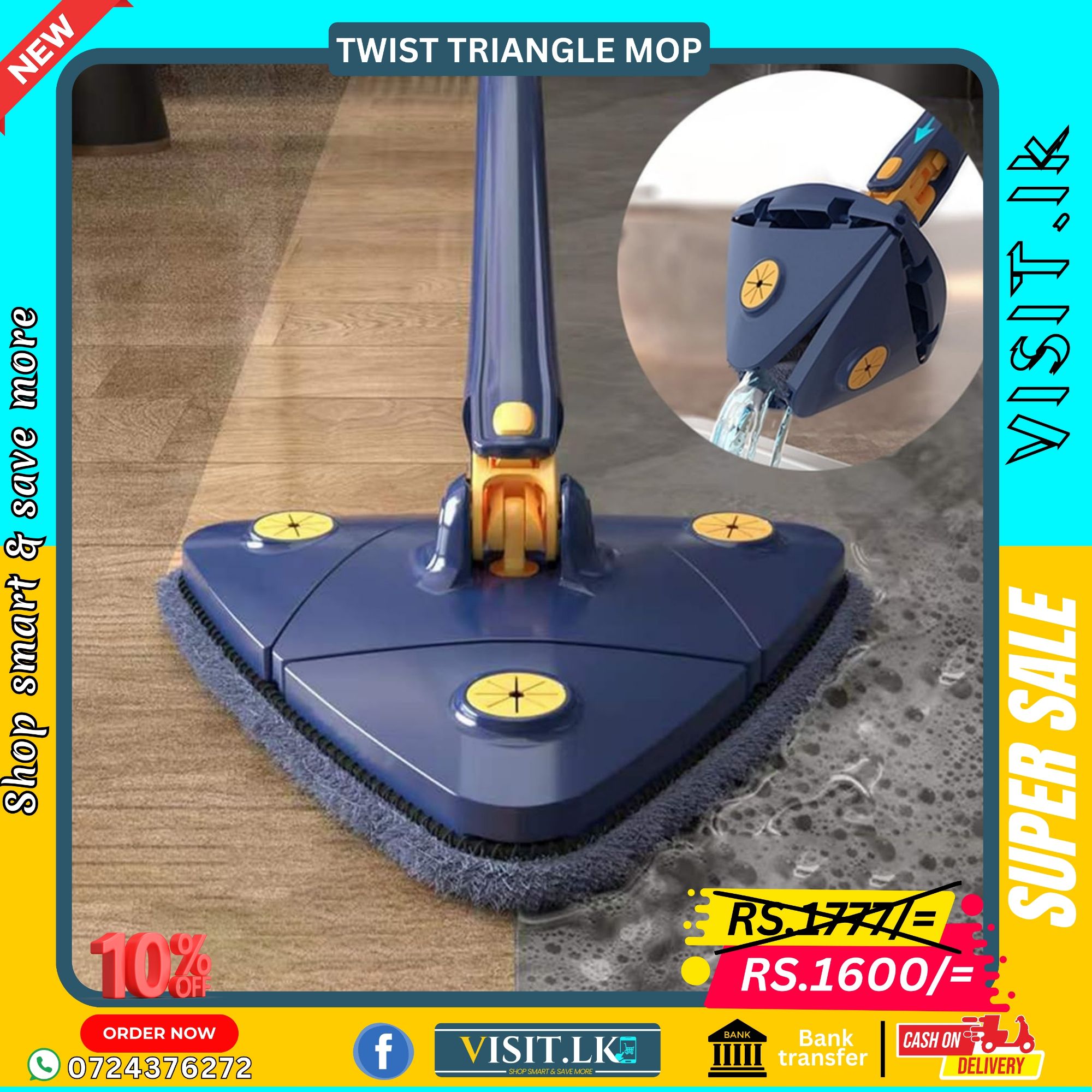 Creative Triangle Mop 360 Rotary Twist Water Squeeze Floor Cleaning ...
