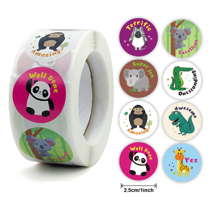 500Pcs/Roll Children's Cute Animal Scroll Reward Stickers for School ...
