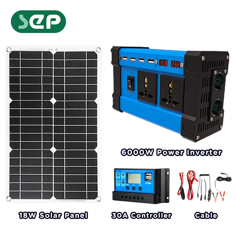 Solar System Combination 6000W Inverter 30A Controller 18W Solar Panel ...