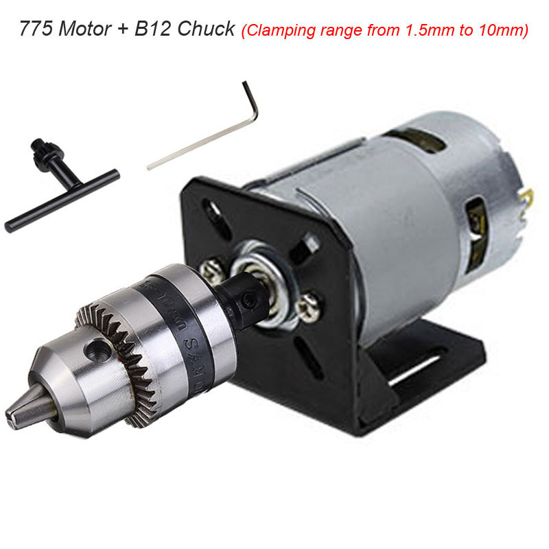 775 DC Motor Miniature Hand Drill Chuck Rod 12V 12000RPM Lathe Press ...