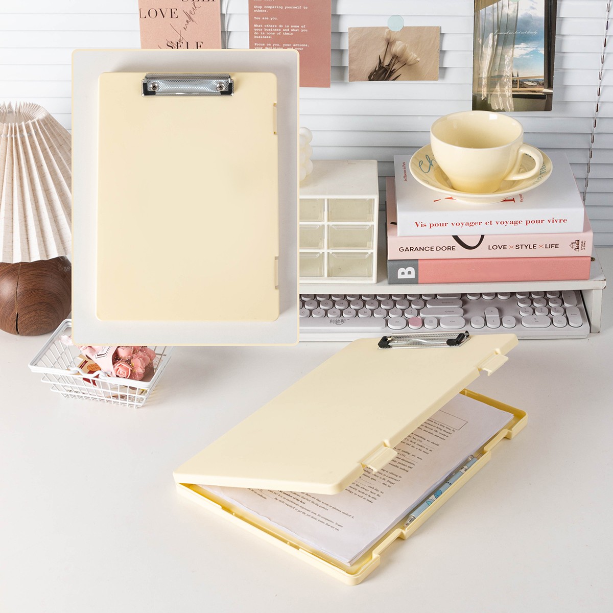 Multi functional A4 folder clamp storage box, writing pad, large ...