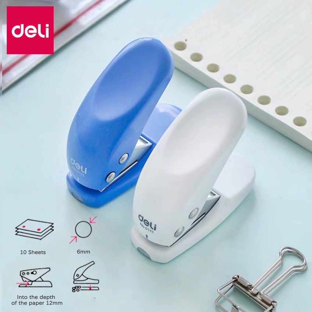 DELI Mini Paper Punch Portable Size 1 Hole Punch Machine 6mm 10 Sheets ...
