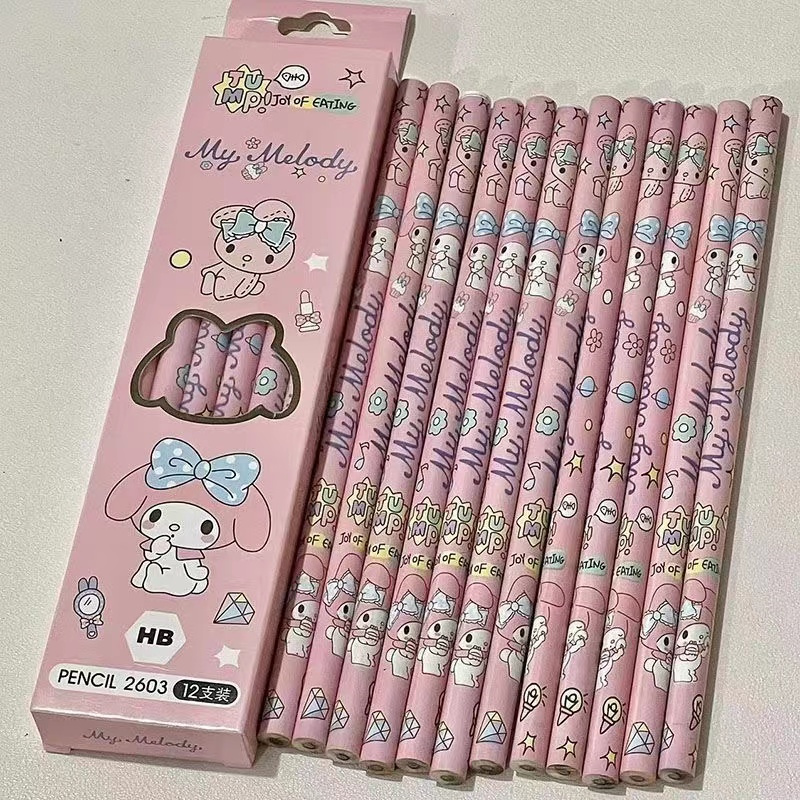 12Pcs/Box Sanrio Pencil Melody Kuromi Cinnamoroll HB Black Write Draw ... 12Pcs/Box Sanrio Pencil Melody Kuromi Cinnamoroll HB Black Write Draw ...