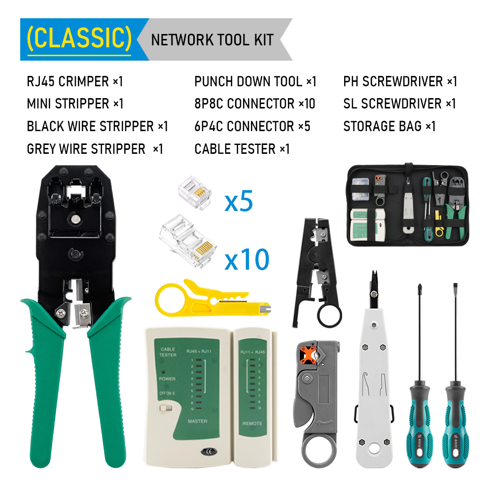 Network Cable Tester Tool LAN Utp Screwdriver Wire Stripper RJ45 RJ11 ...