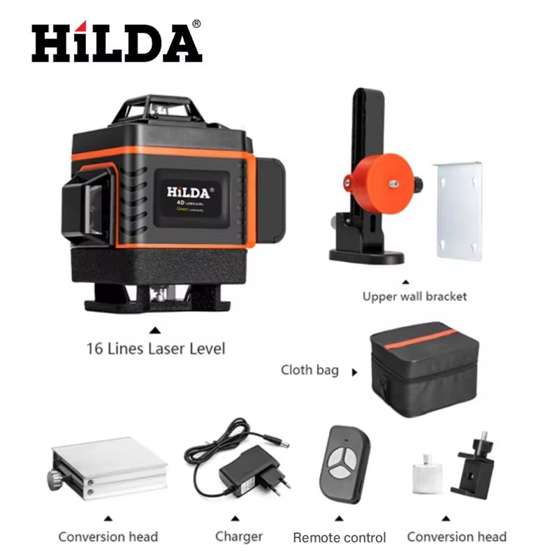 HILDA 16/12Lines 4D Laser Level Green Line SelfLeveling 360 Horizontal ...
