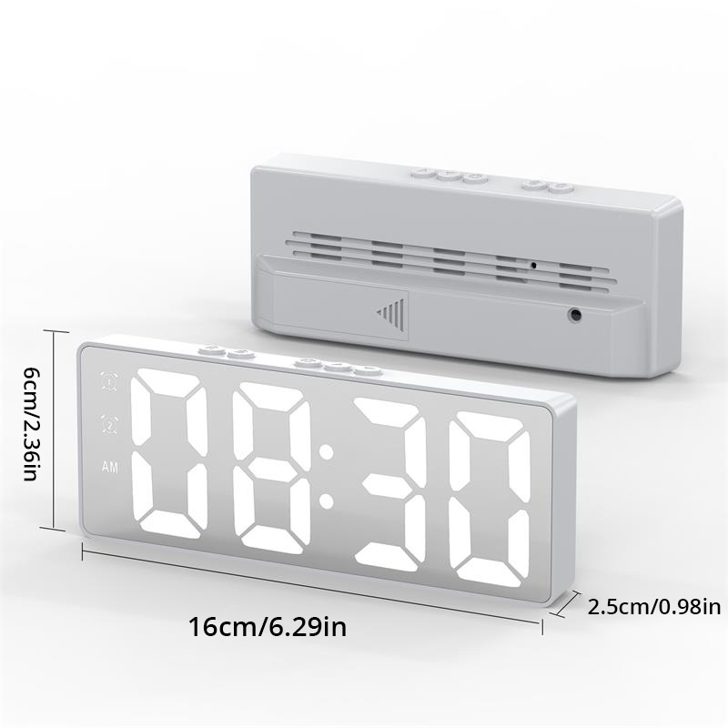 LED Mirror Table Clock Digital Alarm Snooze Display Time Desktop ...