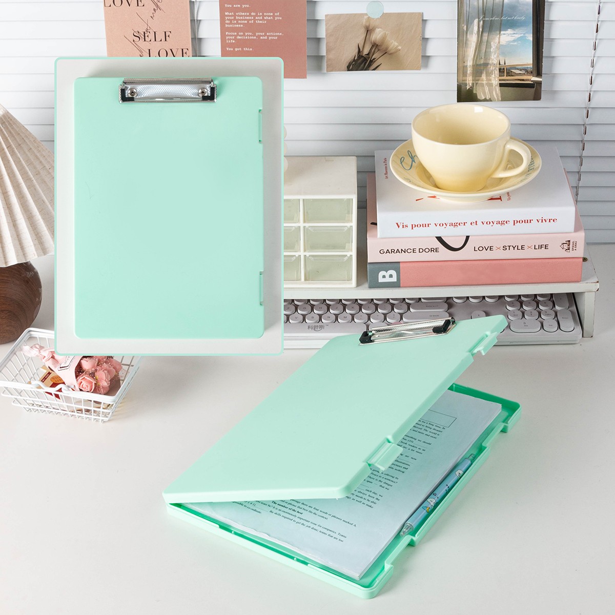 Multi functional A4 folder clamp storage box, writing pad, large ...