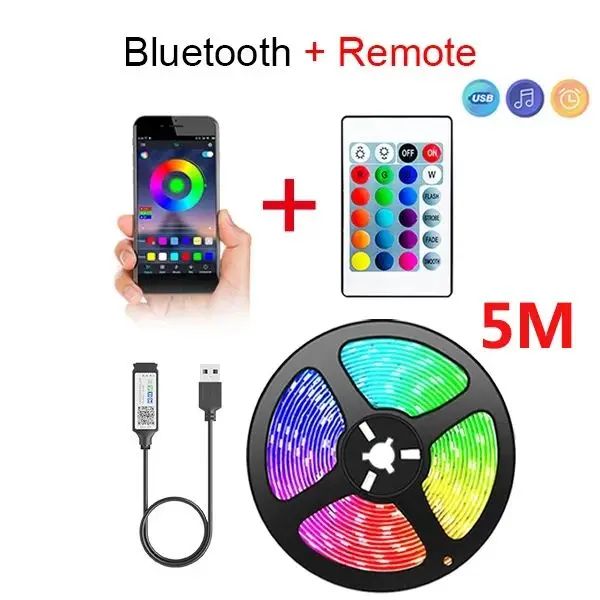 5V RGB 5050 LED Light Strip USB Infrared Remote Control Flexible Lamp ...