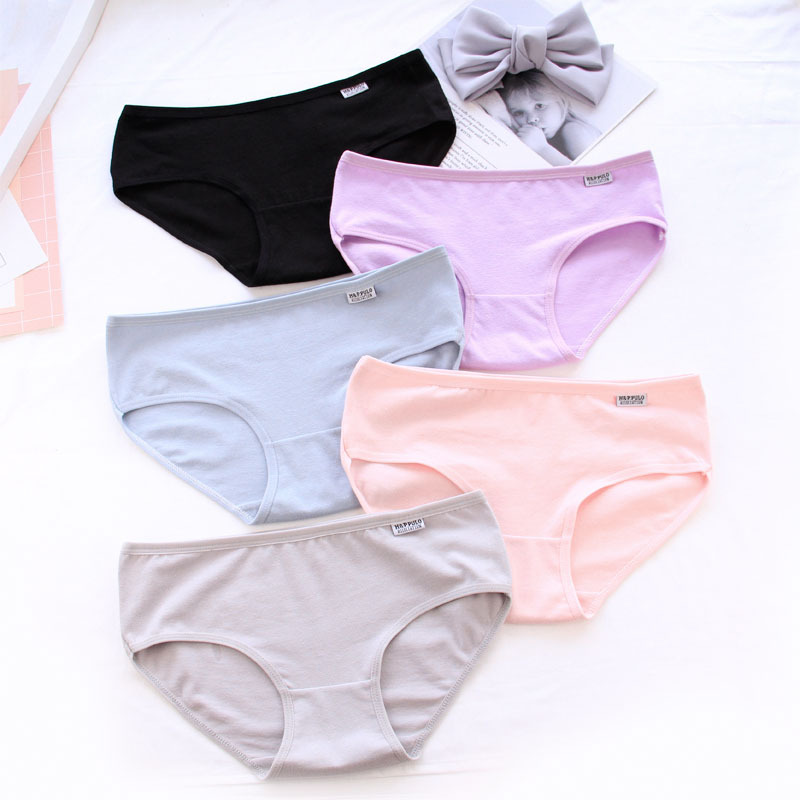 5Pcs Girl 100% Cotton Underwear Solid Color Lingerie Sexy Women Panties ...