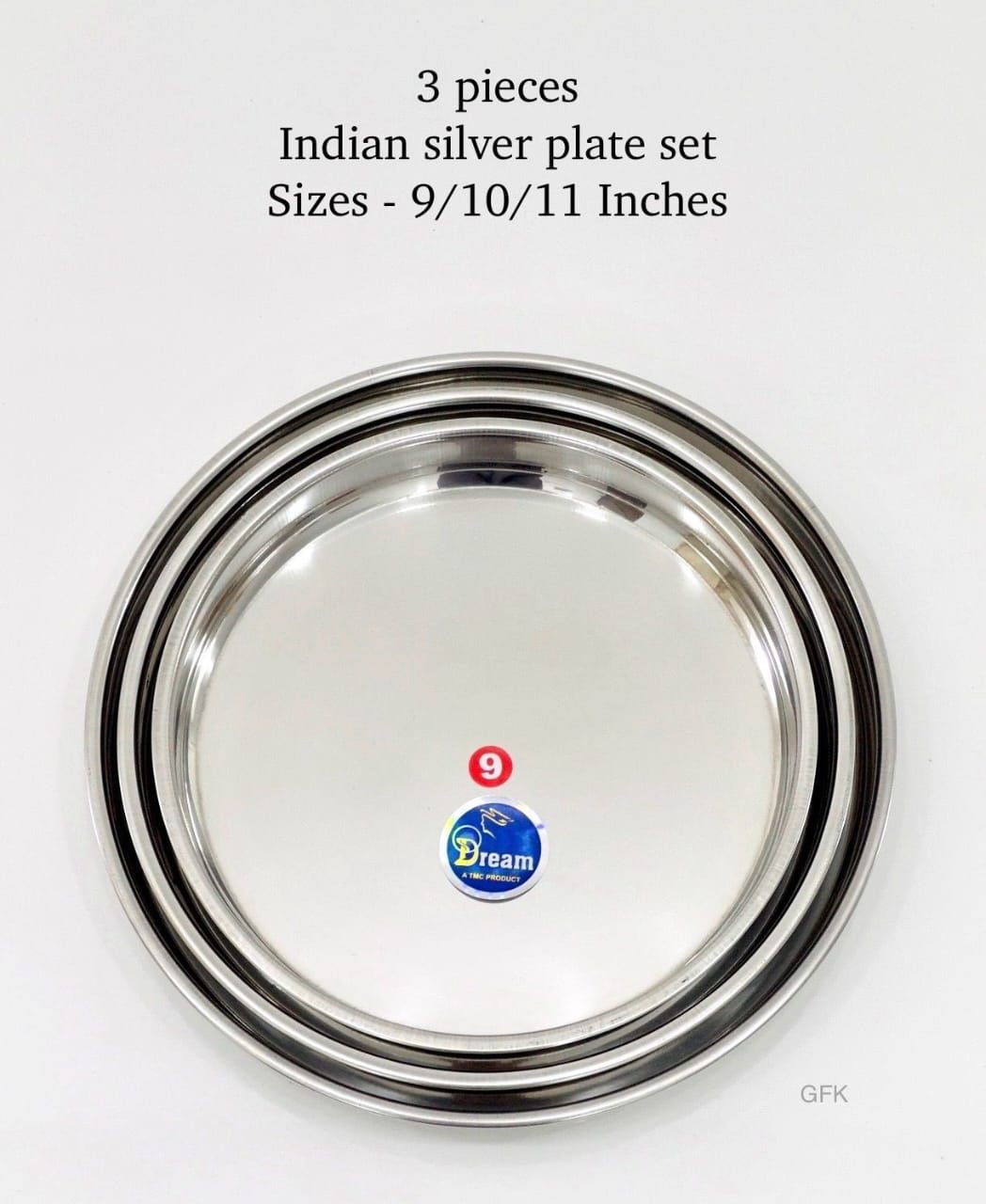 3-Piece Indian Silver Plate Set - Sizes 9/10/11 Inches | Daraz.lk