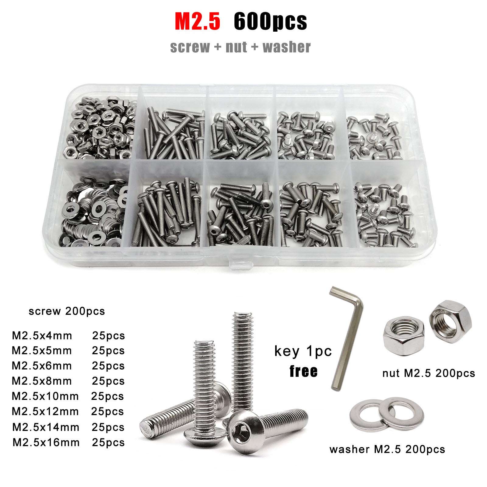 1 Box M1.6 M2 M2.5 M3 M4 M5 M6 M8 304 Stainless Steel Hex Hexagon Socket Allen Button Head Screw ...