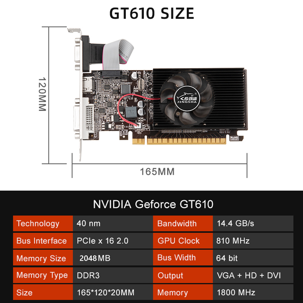 GT610 Video Card 1/2GB PCIE X16 2.0 NVIDIA GeForce GT 610 DDR3 Graphics ...