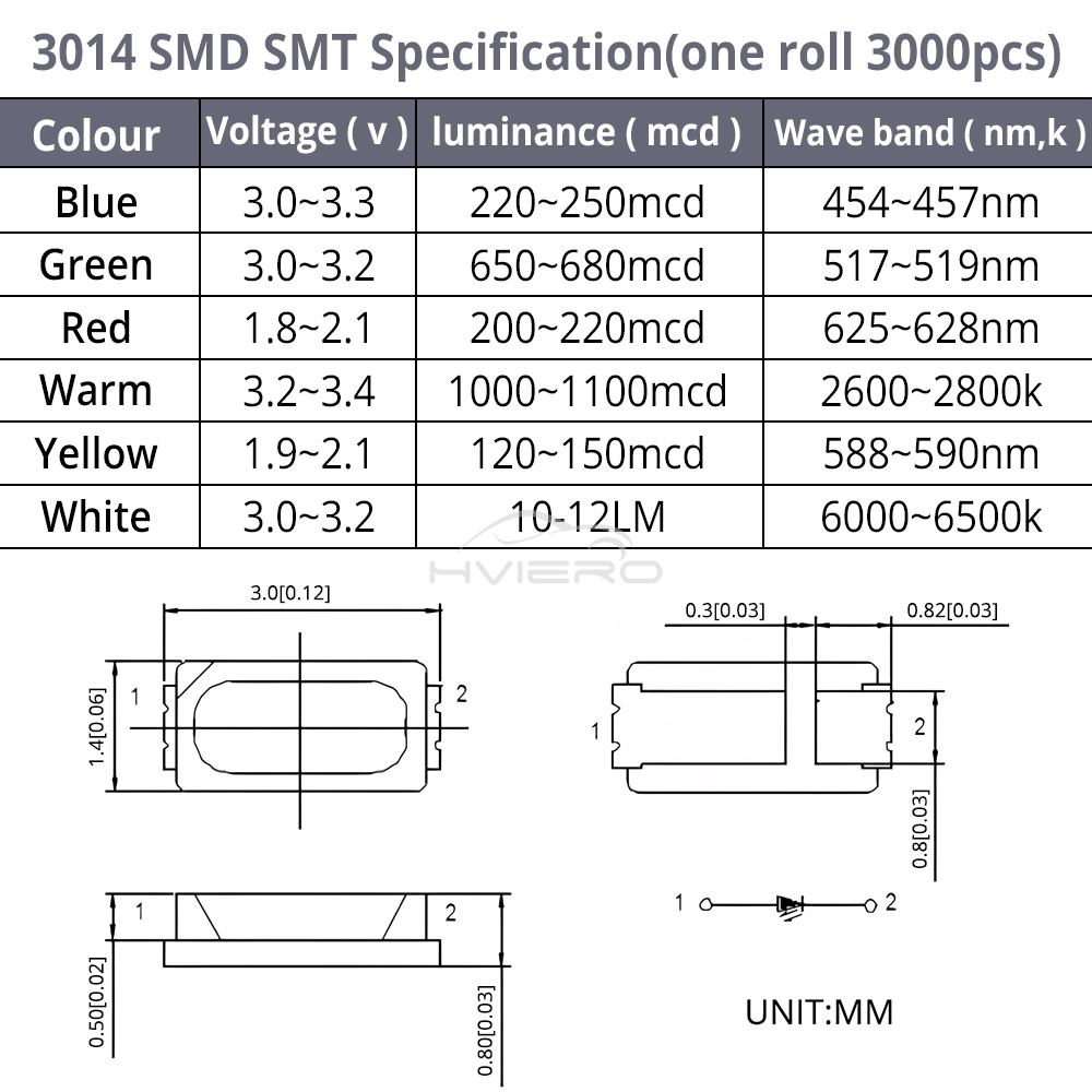 100Pcs SMD SMT LED Chips 3014 White Red Green Blue Yellow Light Beads ...